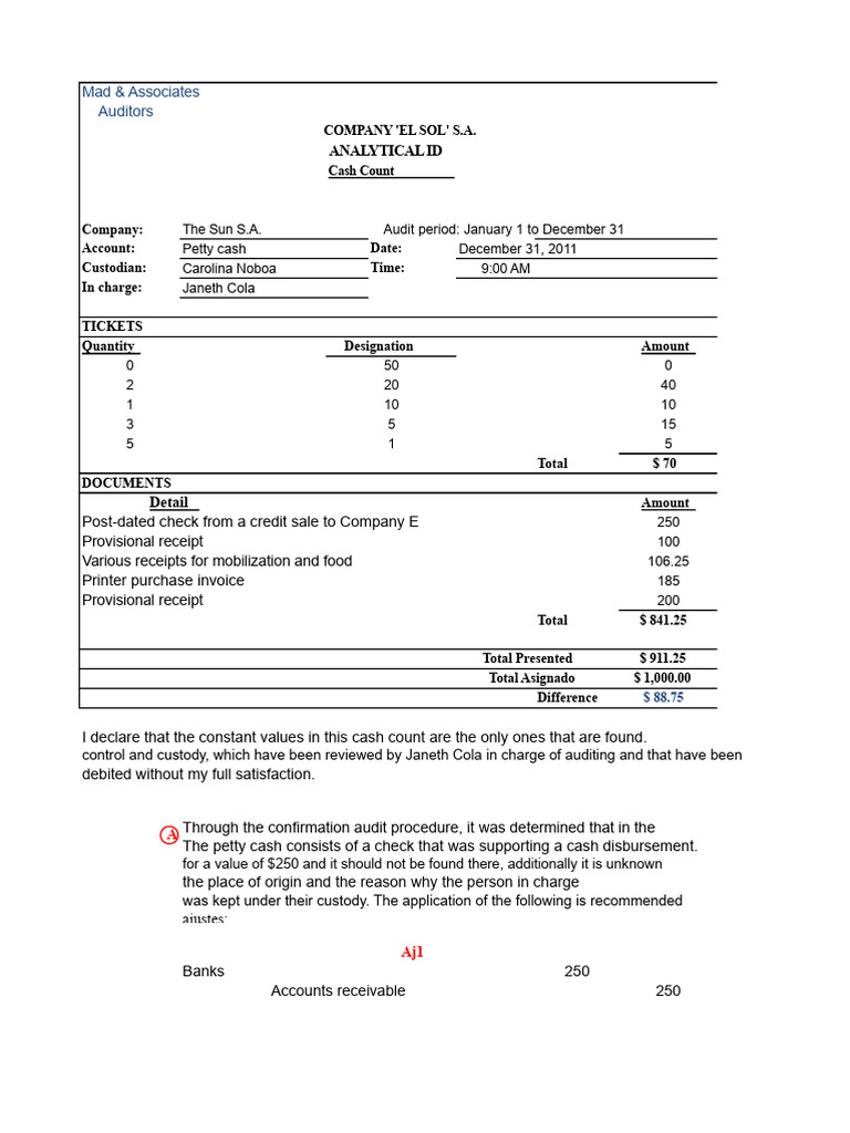 Cash Count | PDF | Receipt | Audit