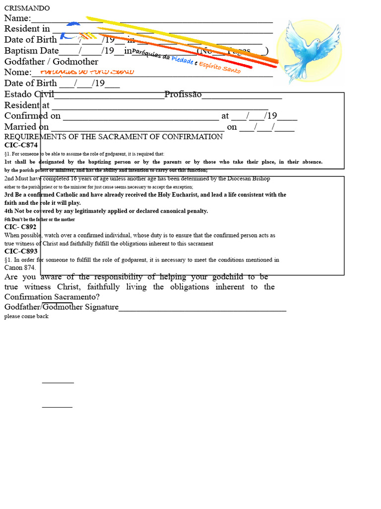 Godparent Confirmation Requirements Form | PDF | Godparent | Confirmation