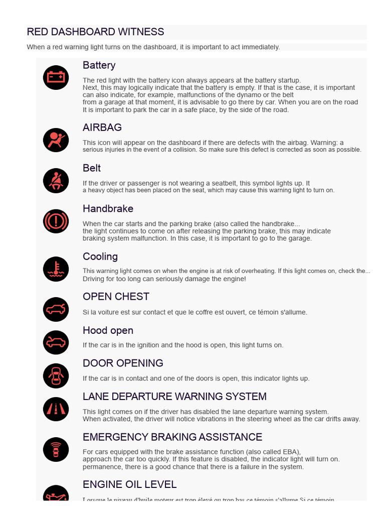 Essential Red Dashboard Warning Lights | PDF | Anti Lock Braking System ...
