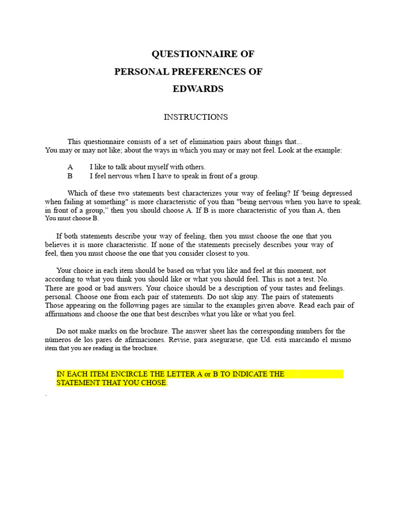 Personal Preferences Questionnaire | PDF | Anger | Behavioural Sciences