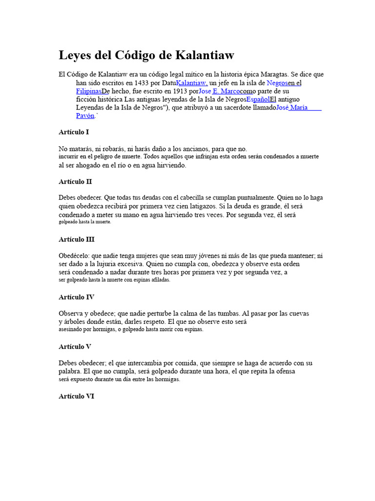 Leyes Del Código de Kalantiaw | PDF | Presidentes de los Estados Unidos ...