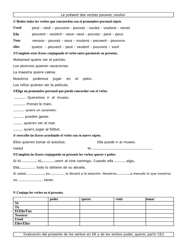 Ejercicios de presente: verbos poder y querer | PDF | Verbo ...