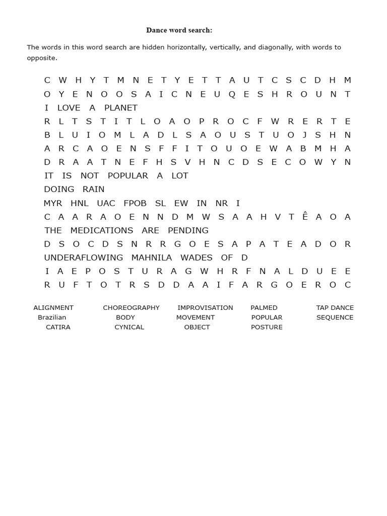 Dance Word Search - Print Word Search | PDF | Word Search | Dances