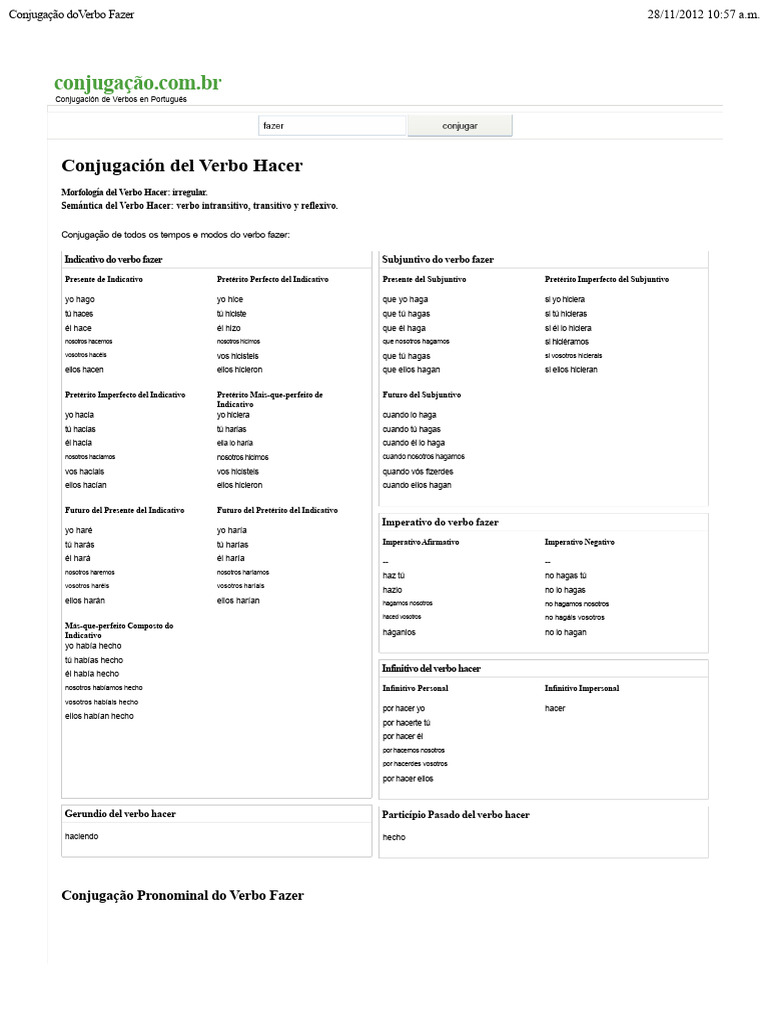 Conjugación Del Verbo Hacer PDF | PDF | Verbo | Relaciones sintácticas