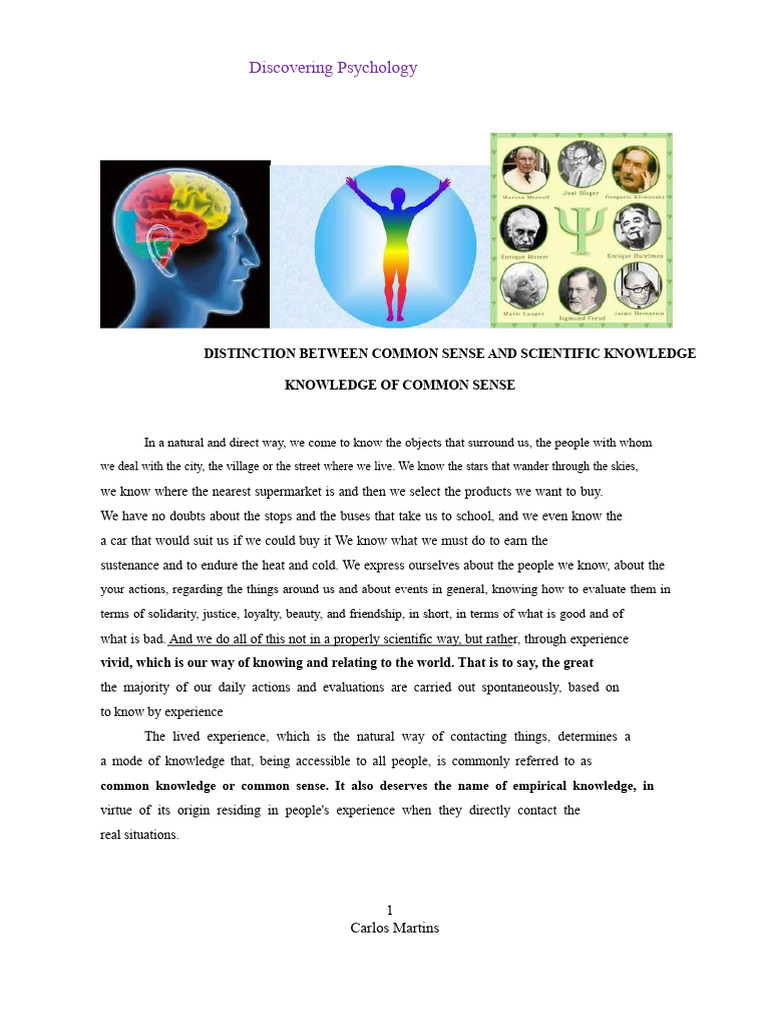 Common Sense vs. Scientific Knowledge in Psychology | PDF | Psychology ...