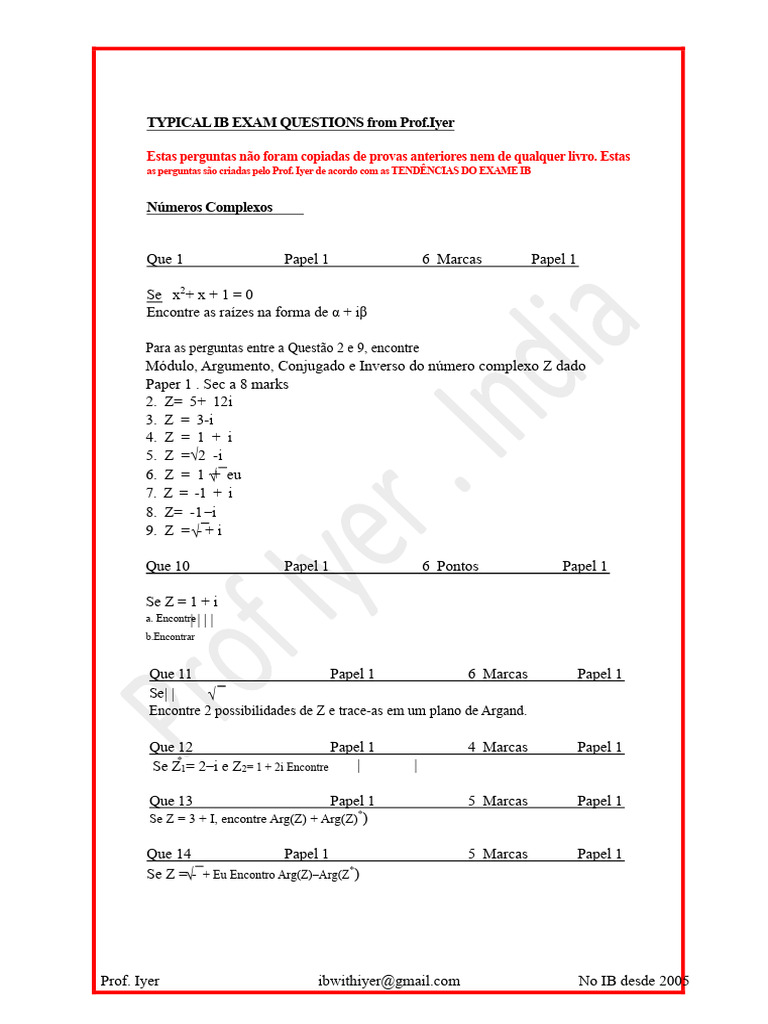 Números Complexos - Questões Típicas de Prova | PDF | Número complexo | Matemática