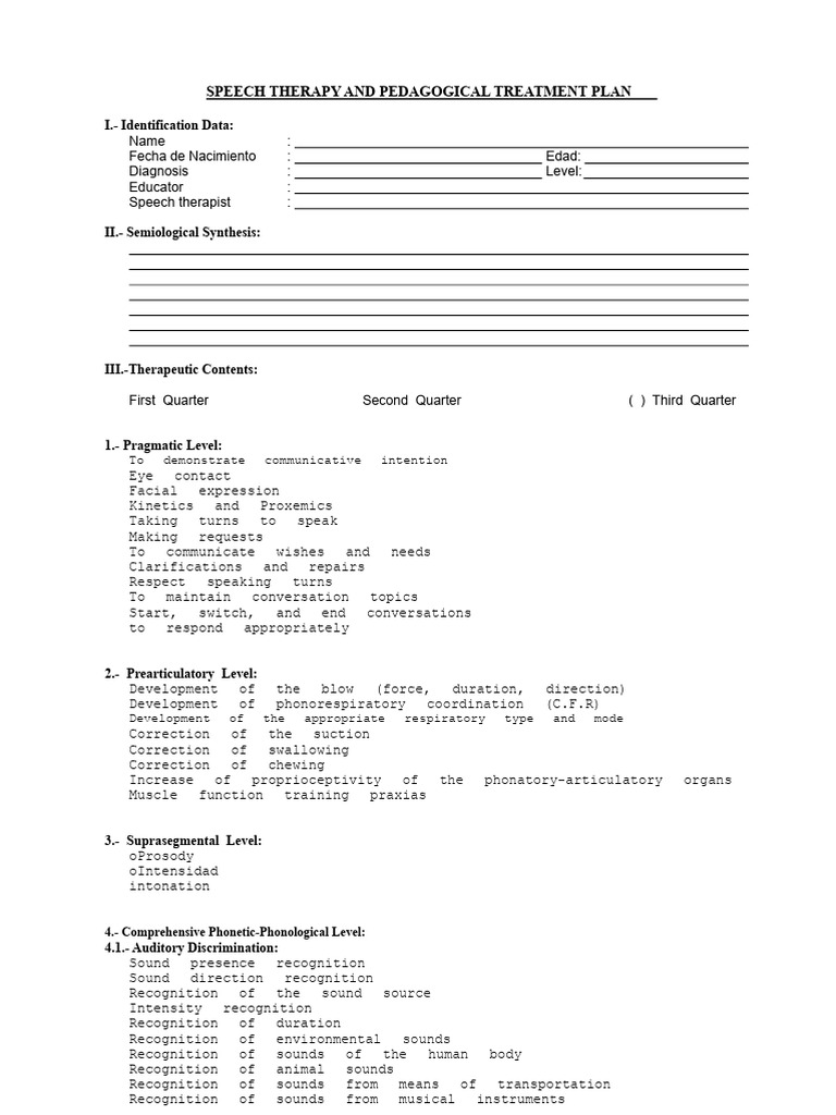 Speech Therapy Treatment Plan Guide | PDF | Syllable | Verb