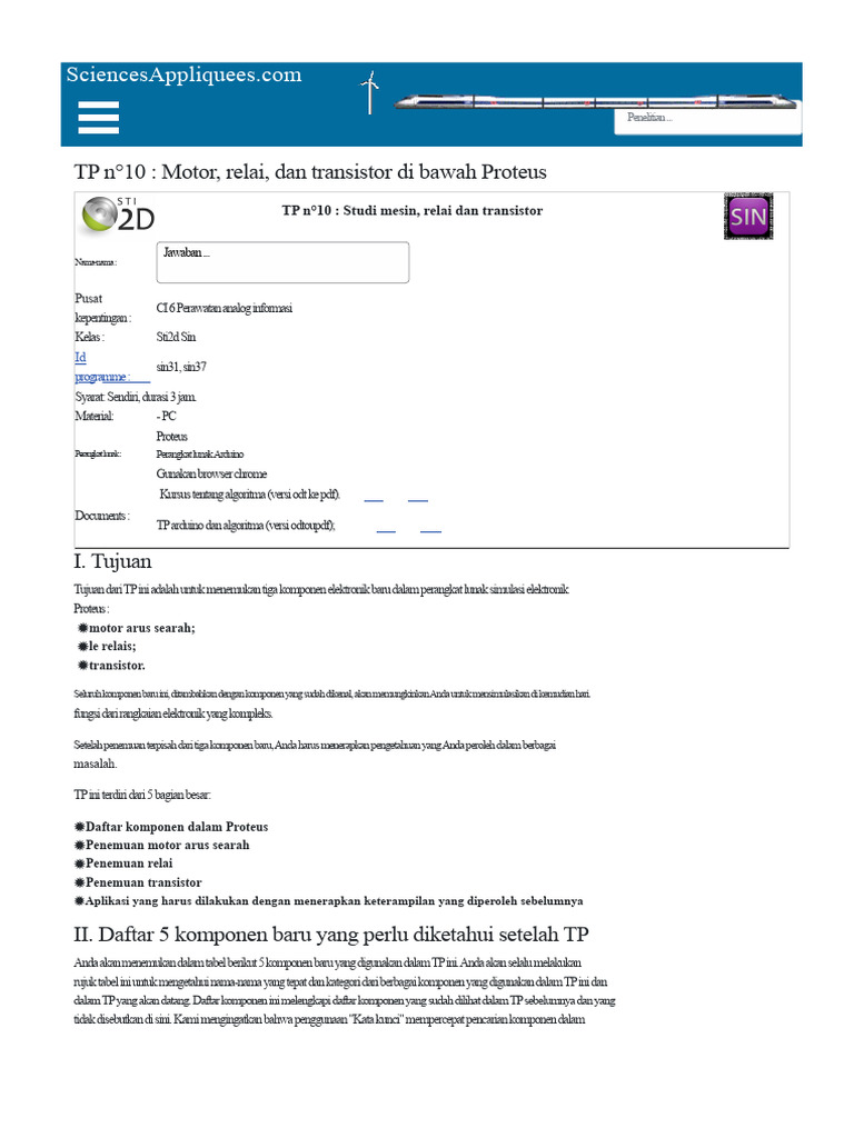 TP n°10 - Motor, relay, dan transistor di bawah Proteus(1) | PDF