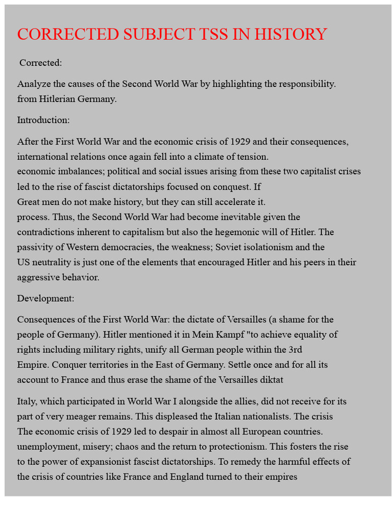 Corrected Subject History TSS | PDF | World War II | Cold War