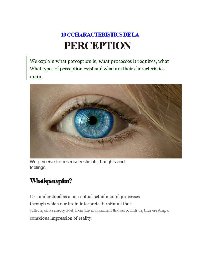 10 CHARACTERISTICS OF PERCEPTION | PDF | Perception | Senses
