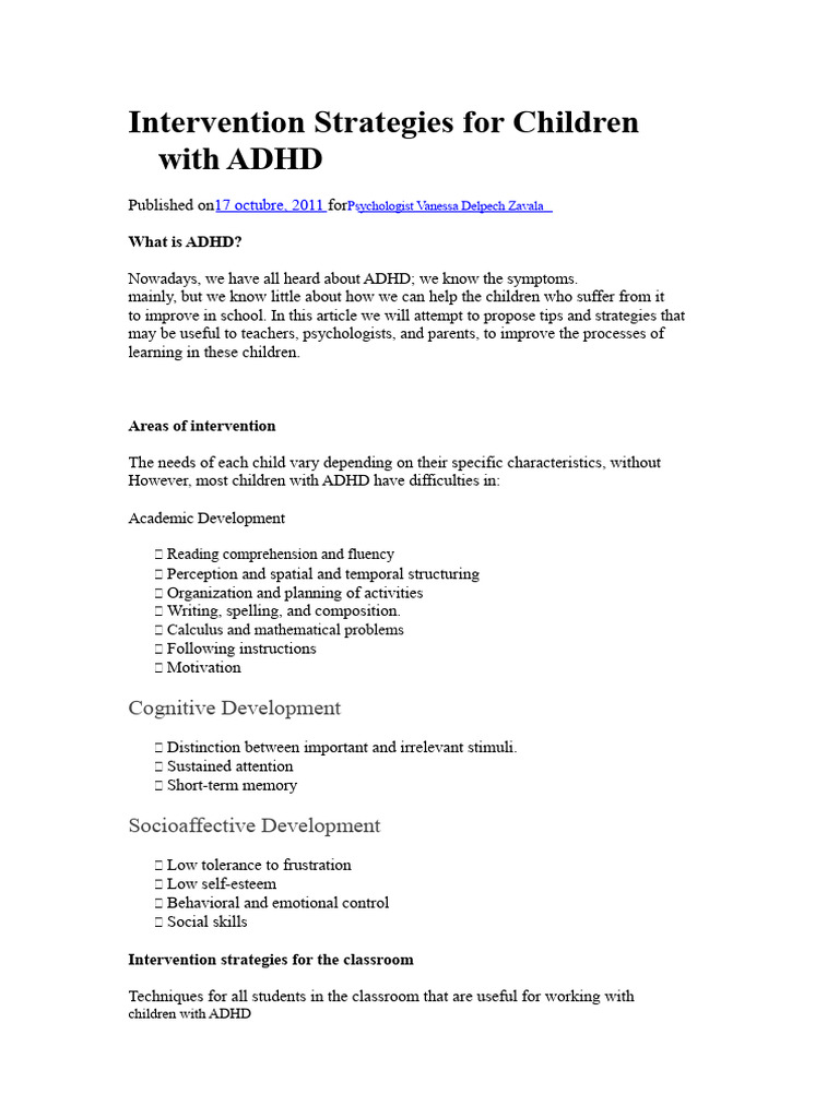 Intervention Strategies For Children With ADHD | PDF | Attention ...