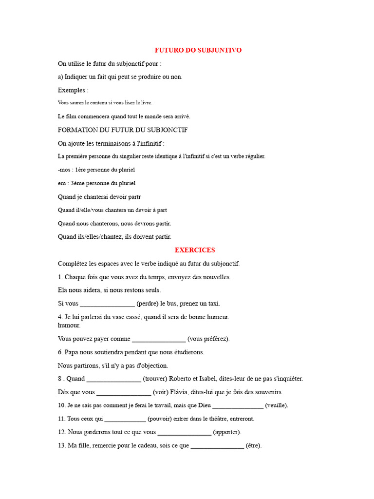 Futur du Subjonctif : Règles et Exercices | PDF