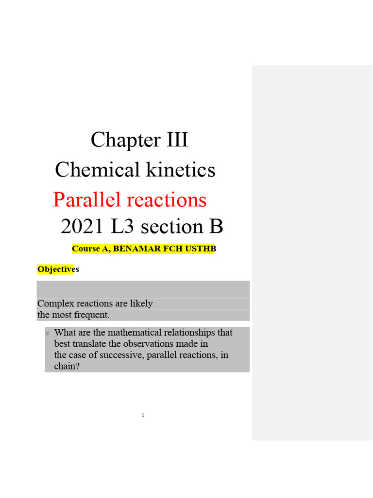 Chapter III Kinetics Parallel Reactions 2021 L3 Section B | PDF ...