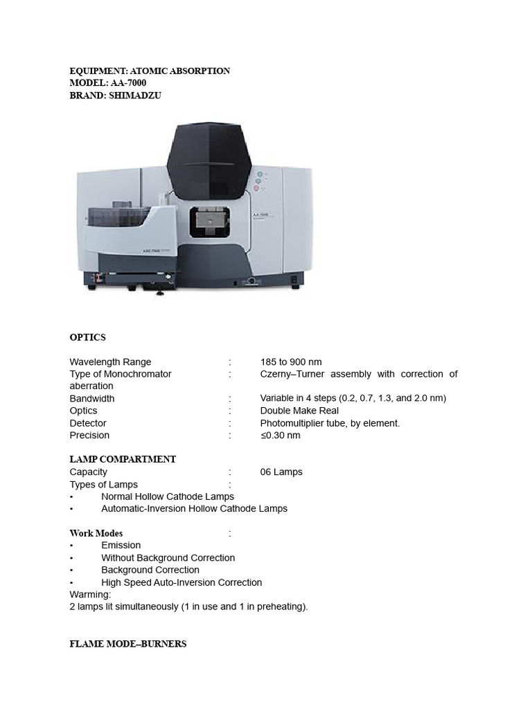 specifications for AA 7000 FLAME AND HYDRIDES.docx | PDF | Atomic ...