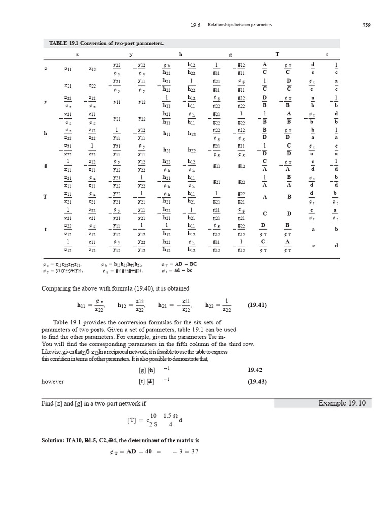 Two-Port Parameter Conversion Guide | PDF | Algebra | Linear Algebra