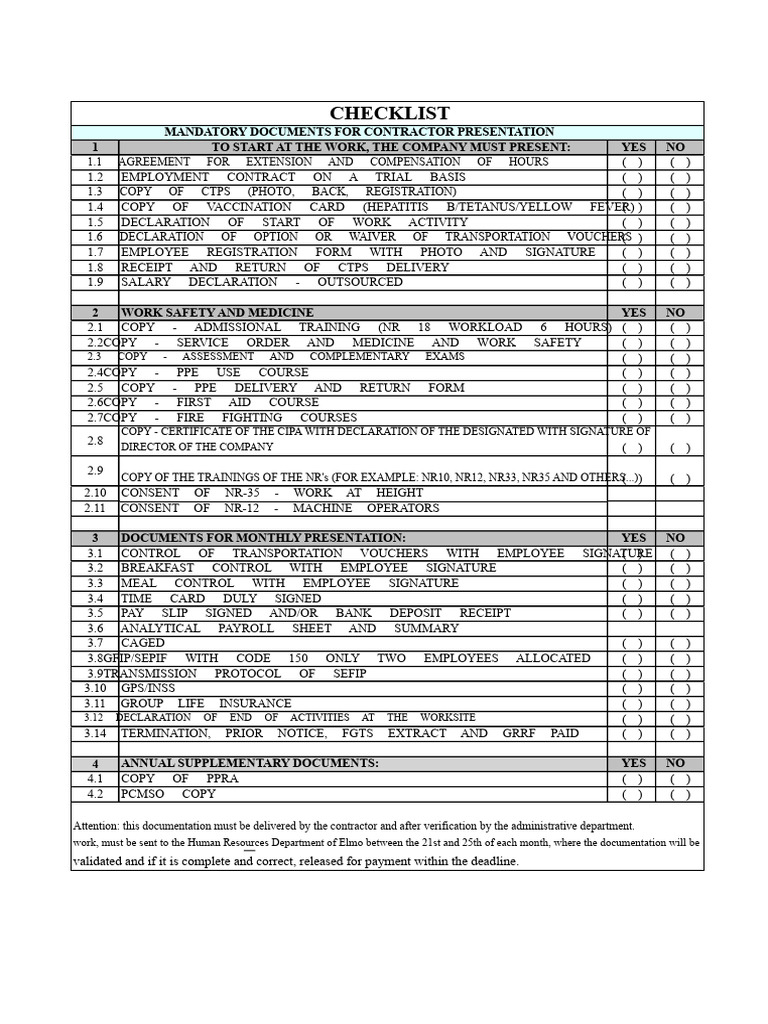 NEW Contractor Document Checklist | PDF | Labor | Business