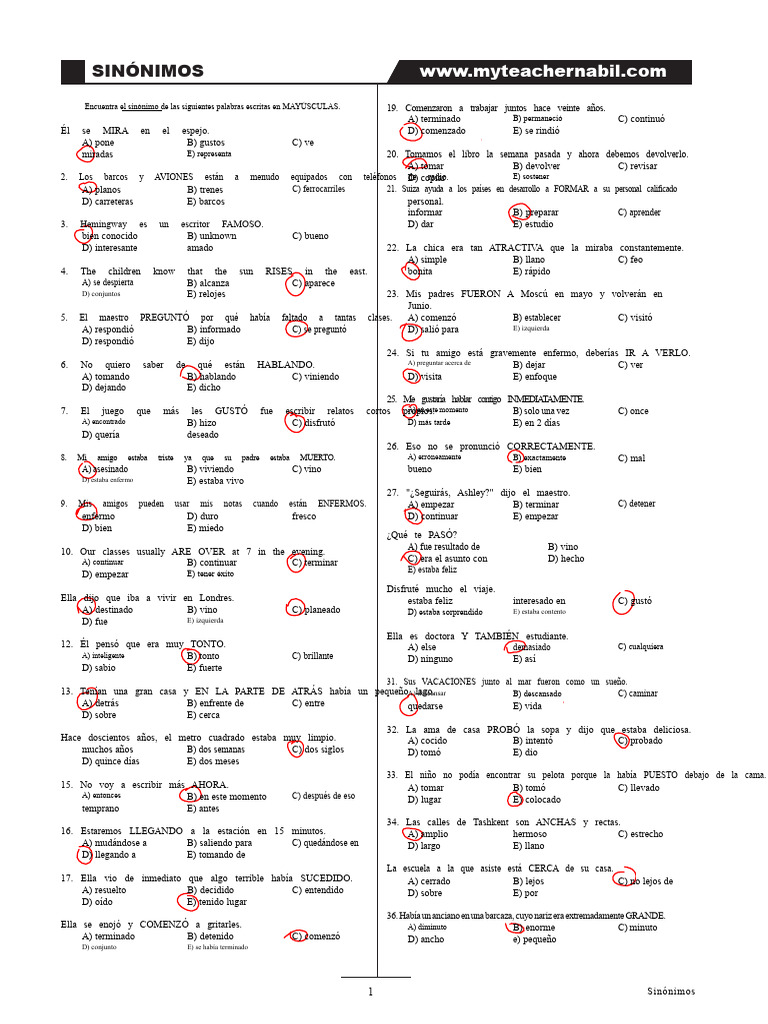 Sinónimos y Antónimos en Español | PDF