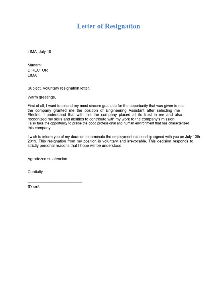 Resignation Letter | PDF