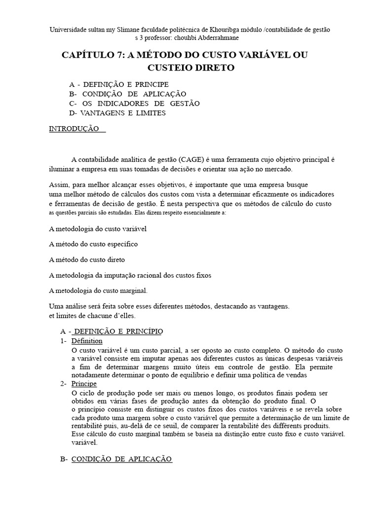 Custo Variável na Contabilidade de Gestão | PDF | Despesa | Contabilidade