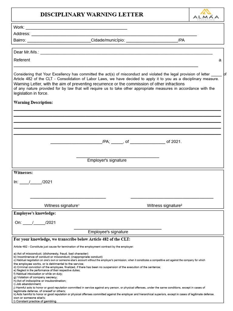 New Disciplinary Warning Letter | PDF | Employment | Justice