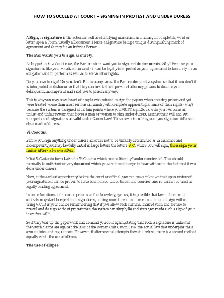 Signing in Protest and Under Duress | PDF | Government Information ...