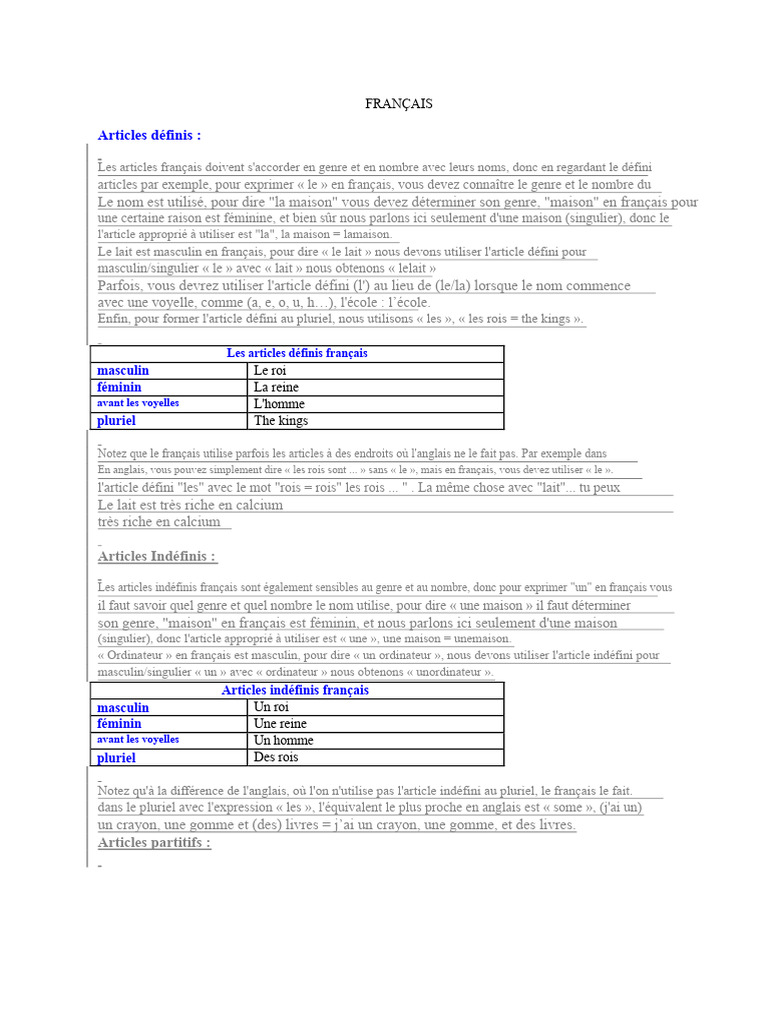 Guide des articles et adjectifs en français | PDF | Nombre grammatical ...