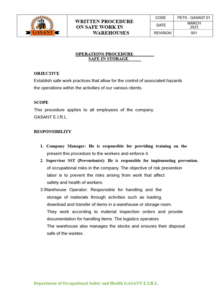 Safe Work Procedures for Warehouses | PDF | Personal Protective ...