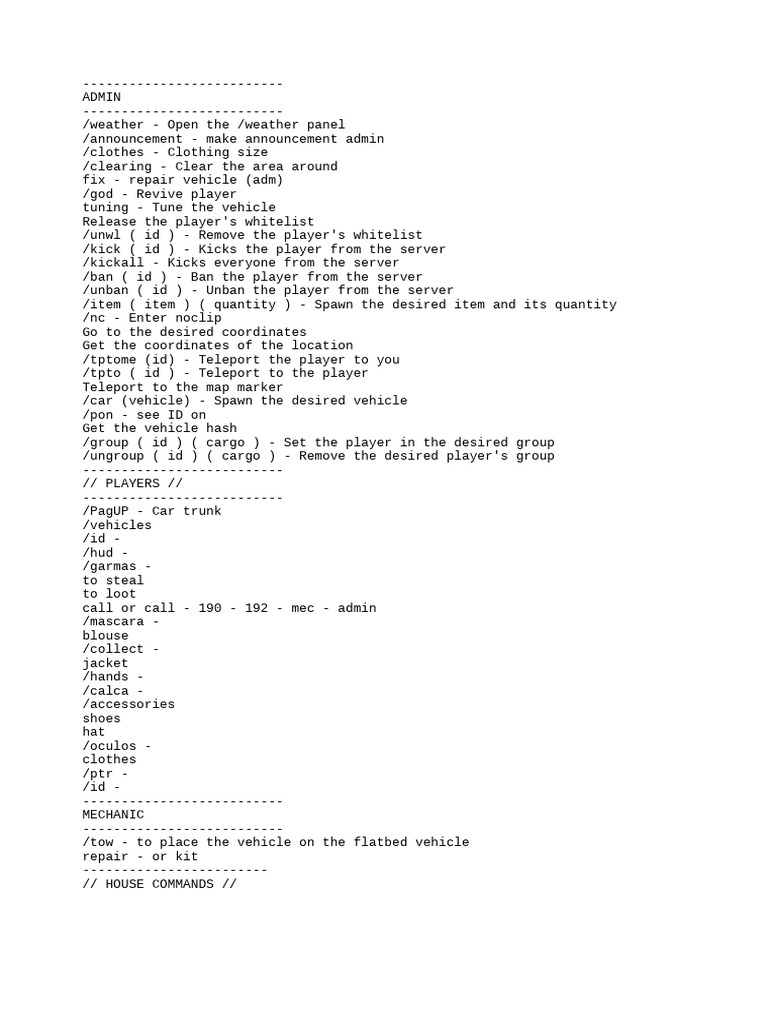 Admin Commands for Game Management | PDF