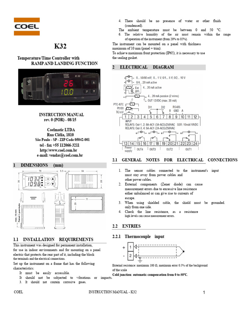 Instruction Manual K32_r0 | PDF | Thermocouple | Electrical Engineering