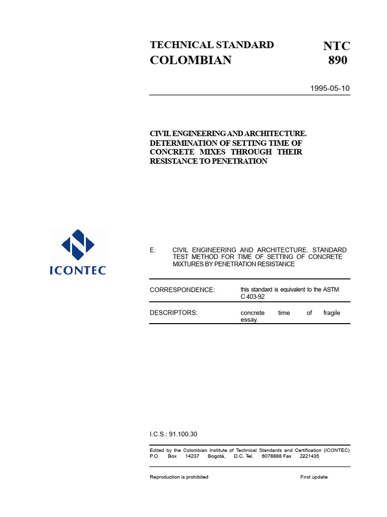 NTC 890 Setting Time.pdf | PDF | Concrete | Mortar (Masonry)