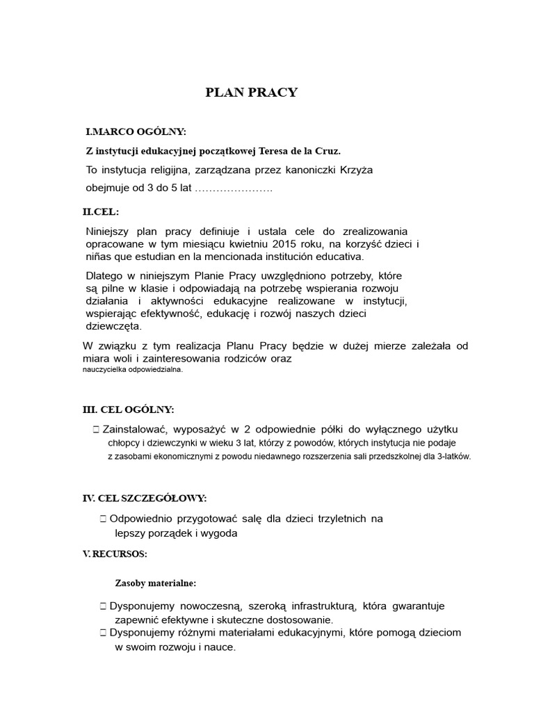Plan Pracy Na 3 Lata | PDF