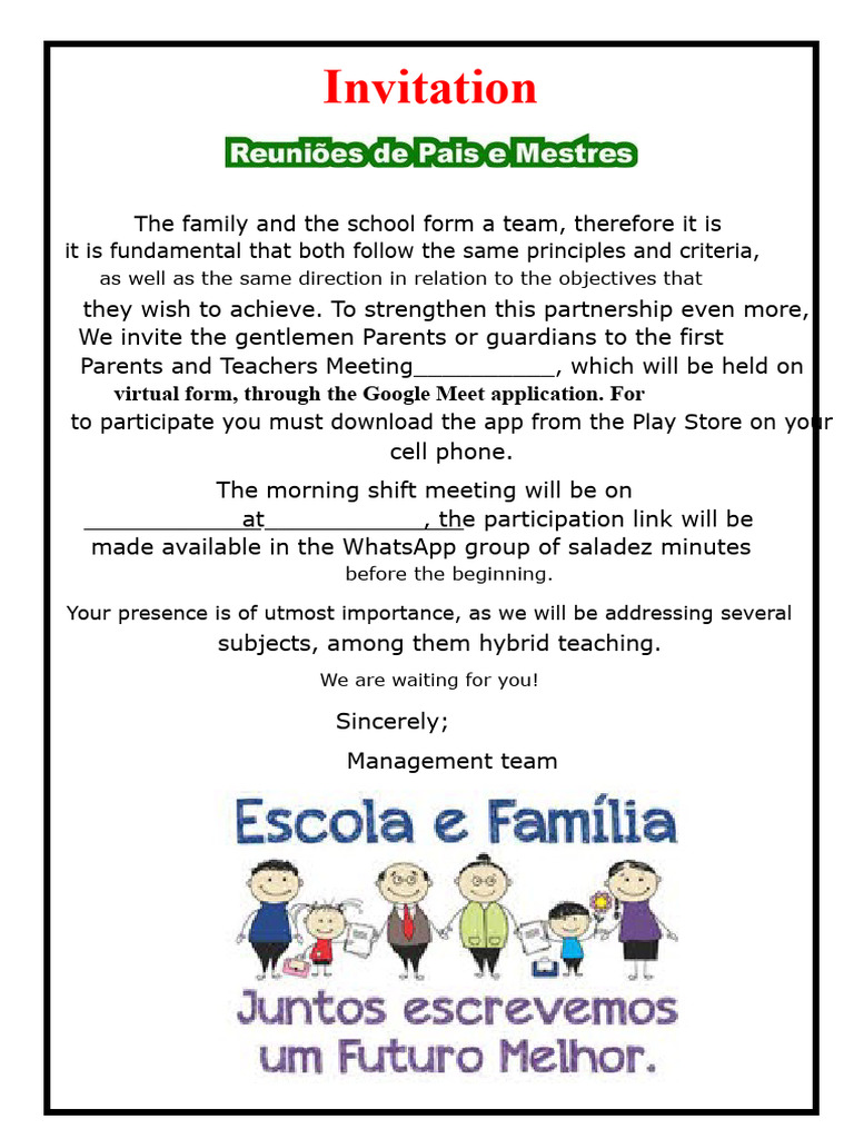 Model of Invitation For A Virtual Parents and Teachers Meeting | PDF