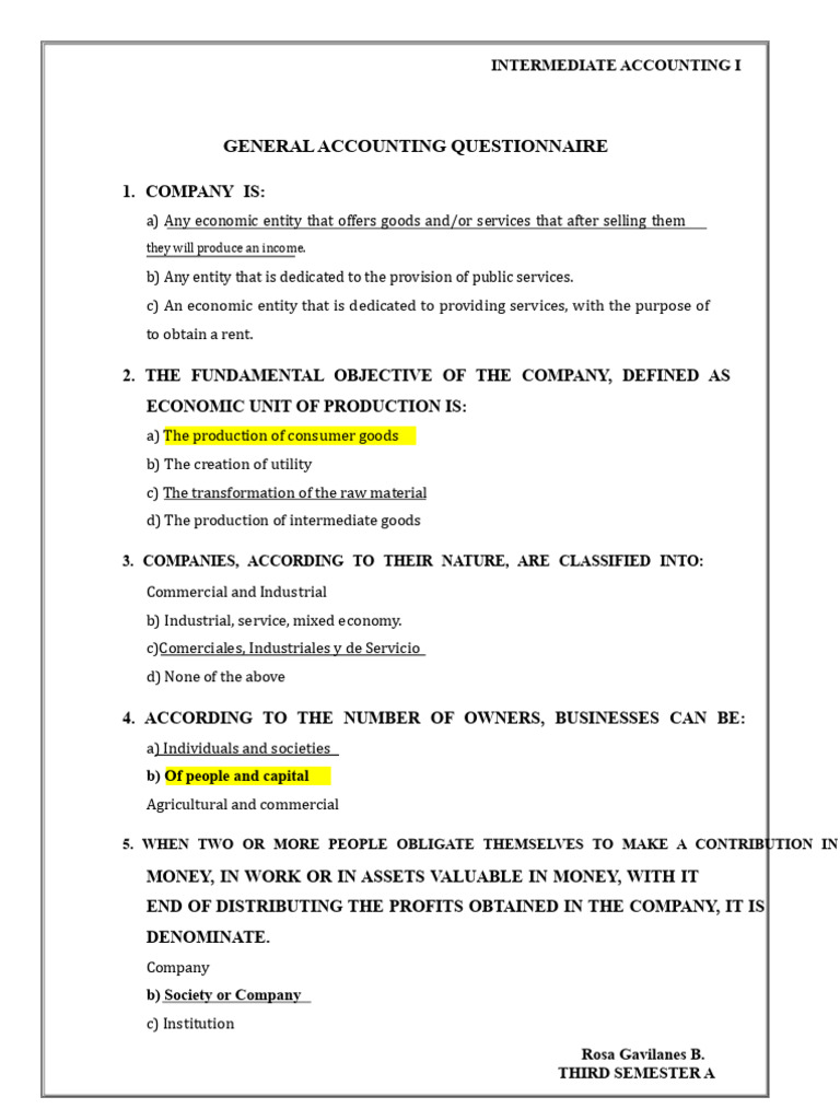 General Accounting Questionnaire | PDF | Debits And Credits | Expense