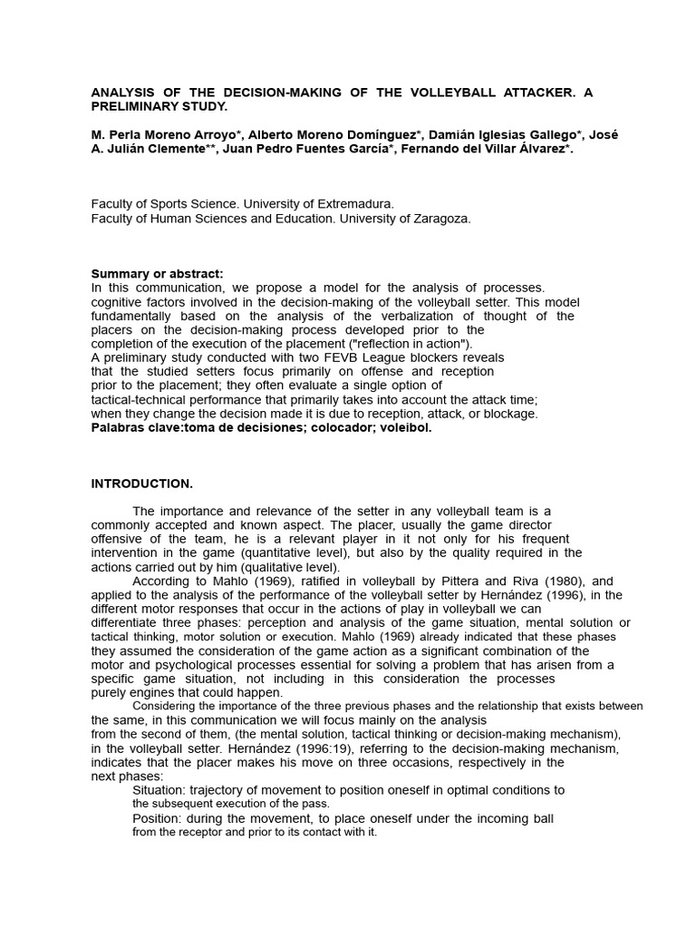 Volleyball Setter Decision-Making Study | PDF | Volleyball | Decision ...