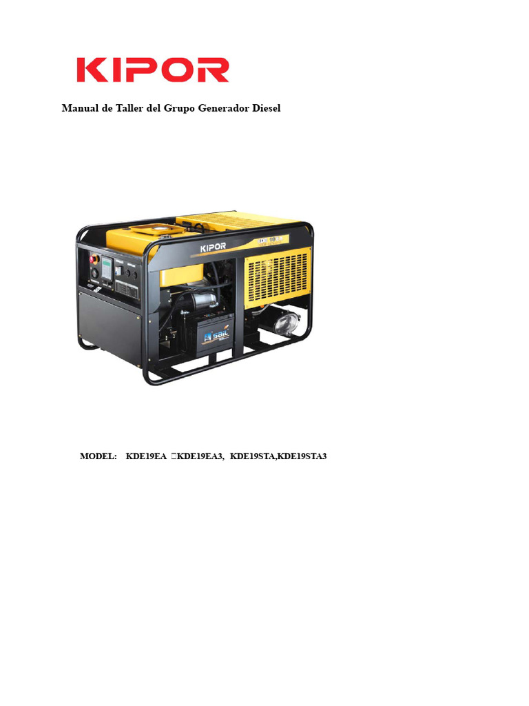 MANUAL DE SERVICIO KDE19EA | PDF | Generador eléctrico | Ingenieria Eléctrica