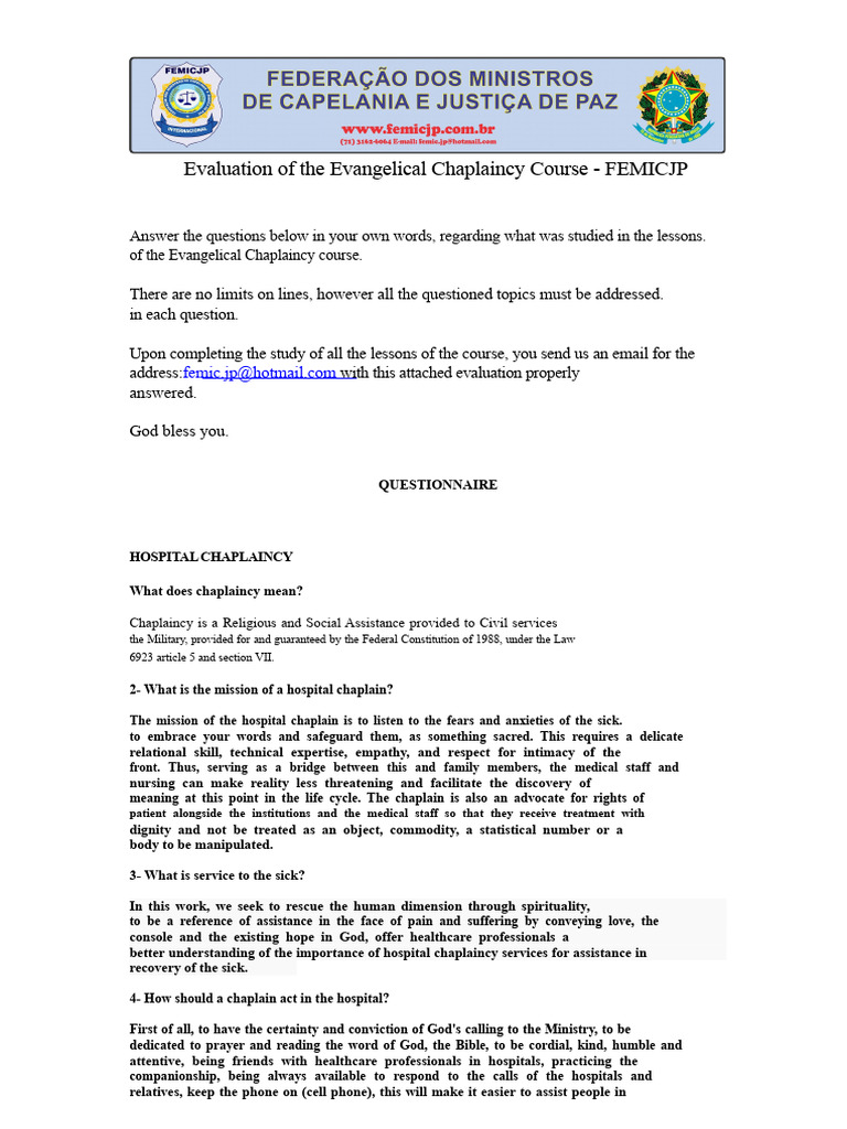 Evangelical Chaplaincy Course Evaluation | PDF | Chaplain | Prison