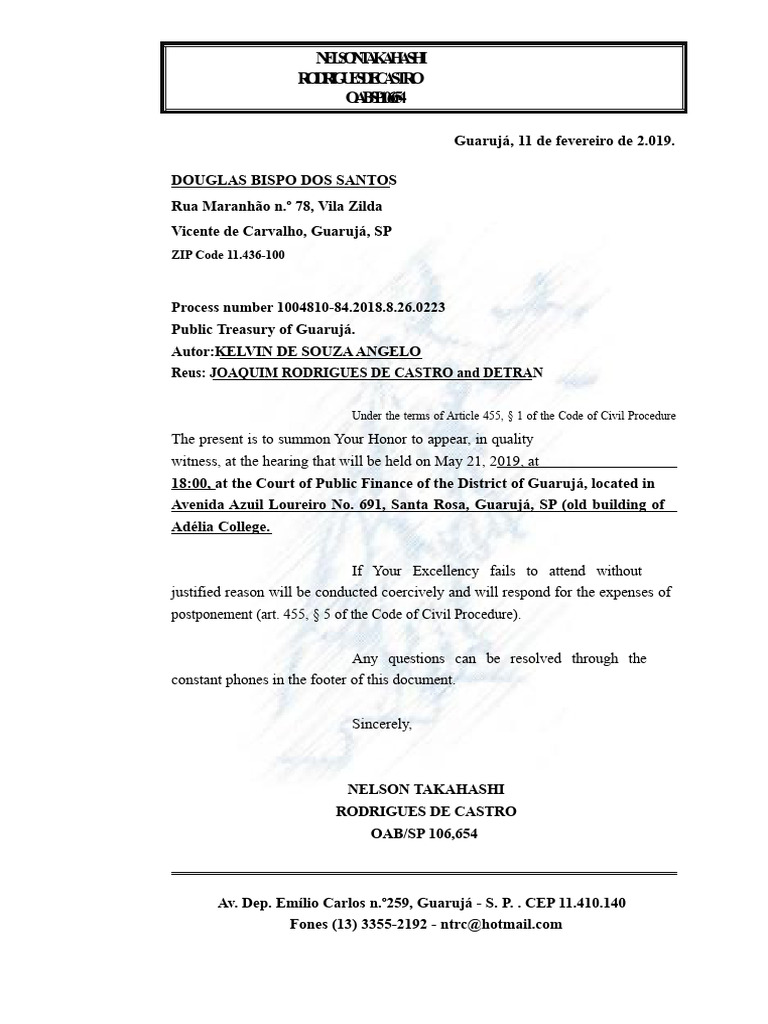 Witness Summons Letter | PDF