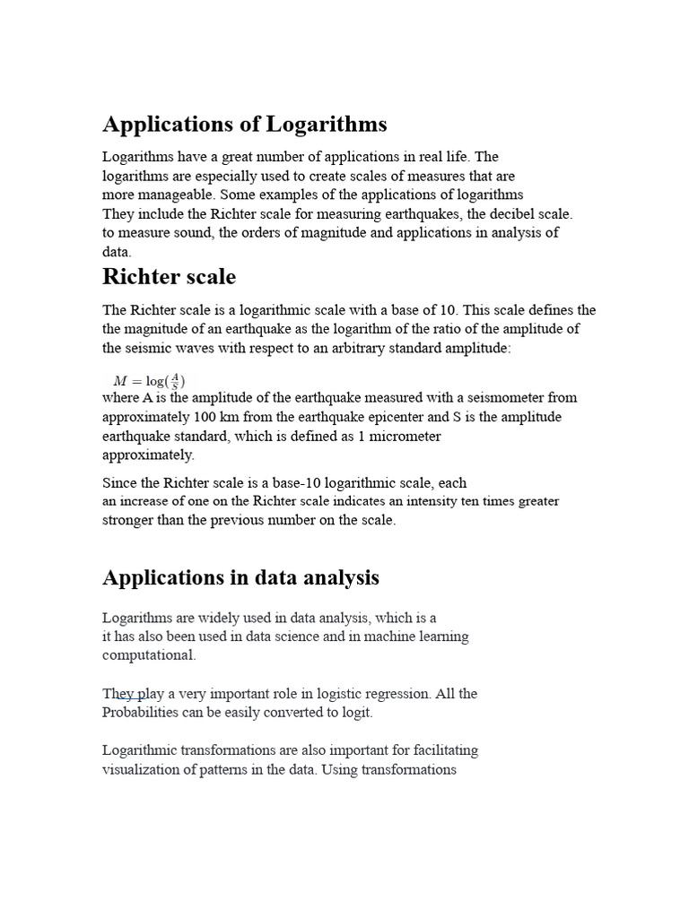 Applications of Logarithms | PDF | Ph | Logarithm