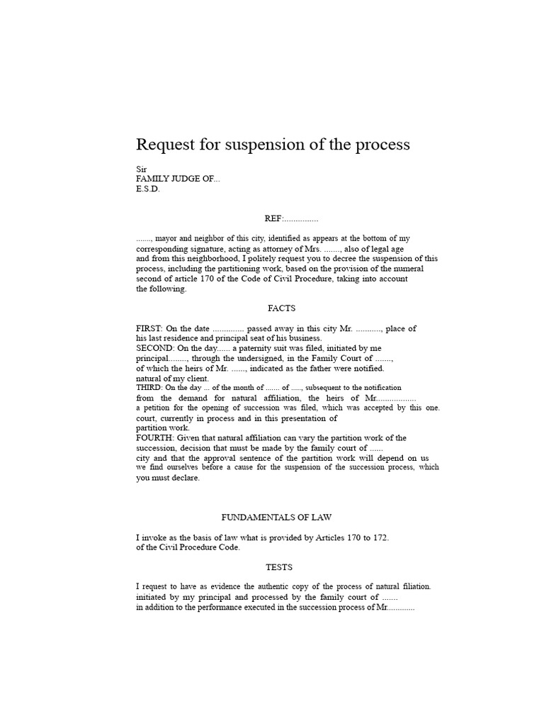 Request to Suspend Succession Process | PDF | Lawsuit | Public Law