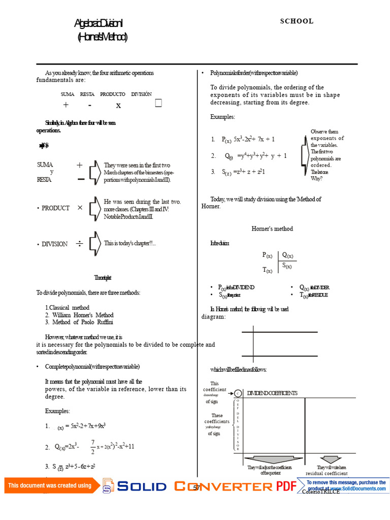 Polynomial Division Horner's Method | PDF | Division (Mathematics) | Polynomial