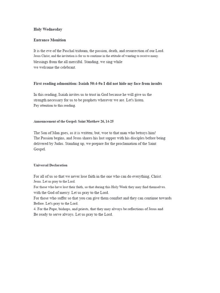 Exhortations For Holy Wednesday | PDF