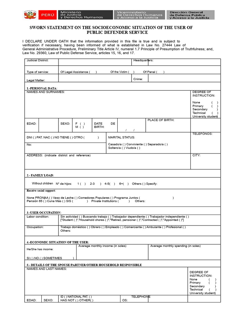 SWORN DECLARATION FORM ON SOCIOECONOMIC SITUATION - New | PDF | Justice ...