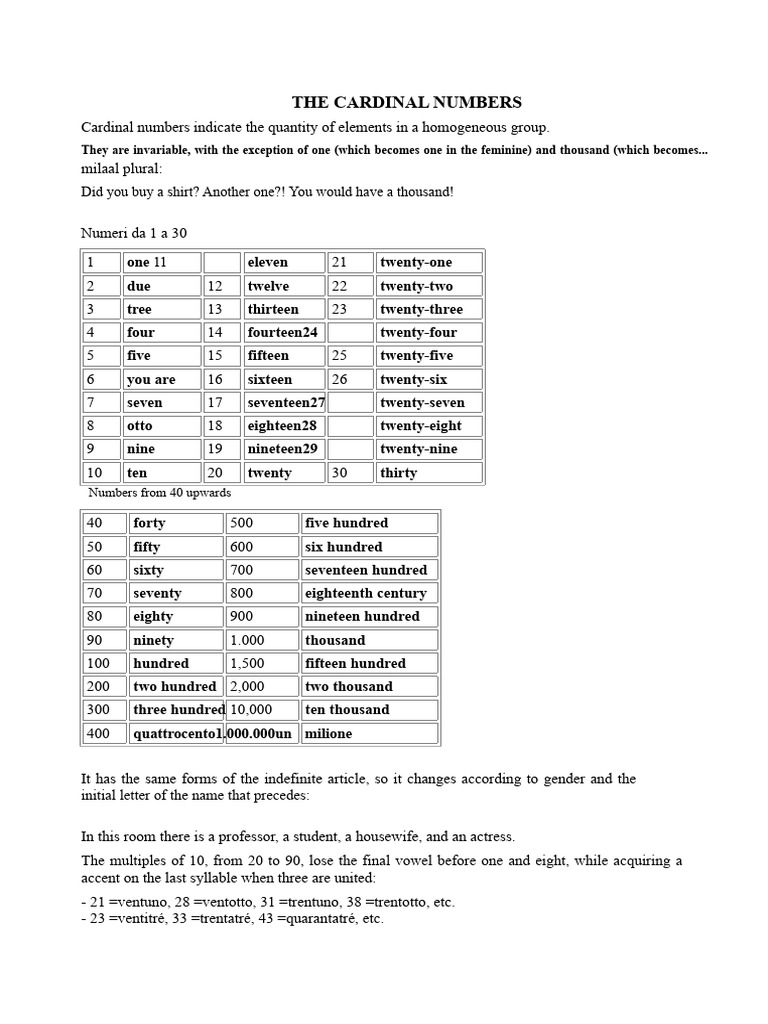 cardinal numbers sheet | PDF | Plural | Word
