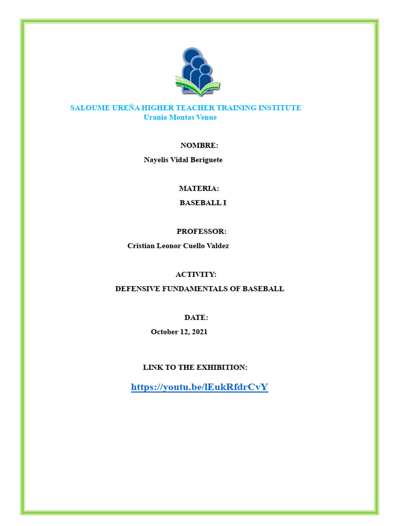 FUNDAMENTALS OF DEFENSE IN BASEBALL | PDF | Positions (Team Sports ...