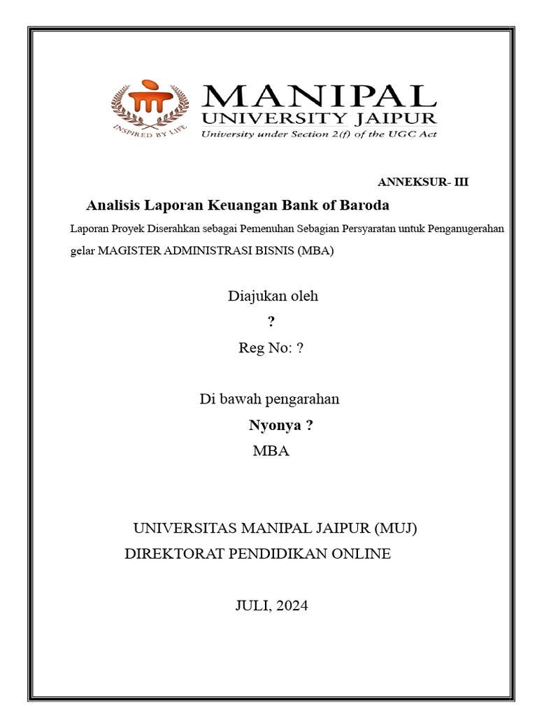 LAPORAN PROYEK Analisis Laporan Keuangan Bank of Baroda | PDF