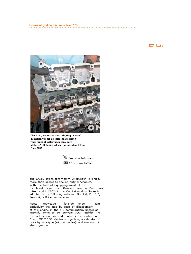 VW 1.6 Engine Disassembly Guide | PDF | Belt (Mechanical) | Screw