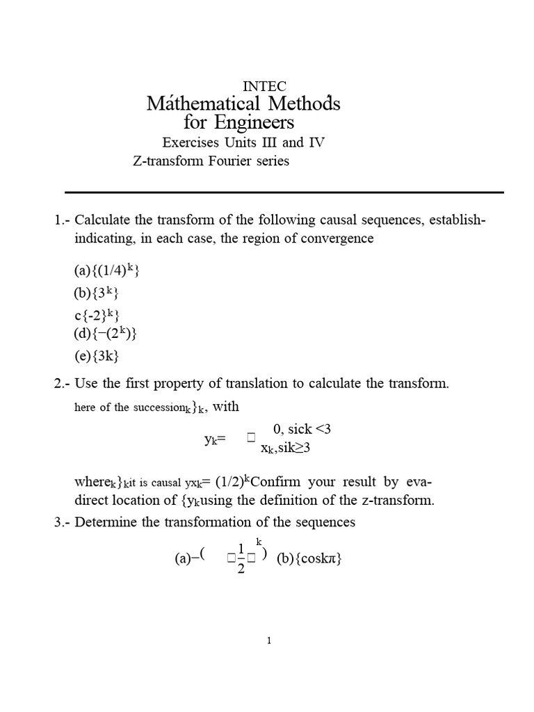 Exercises Units III and IV | PDF | Fourier Series | Laplace Transform