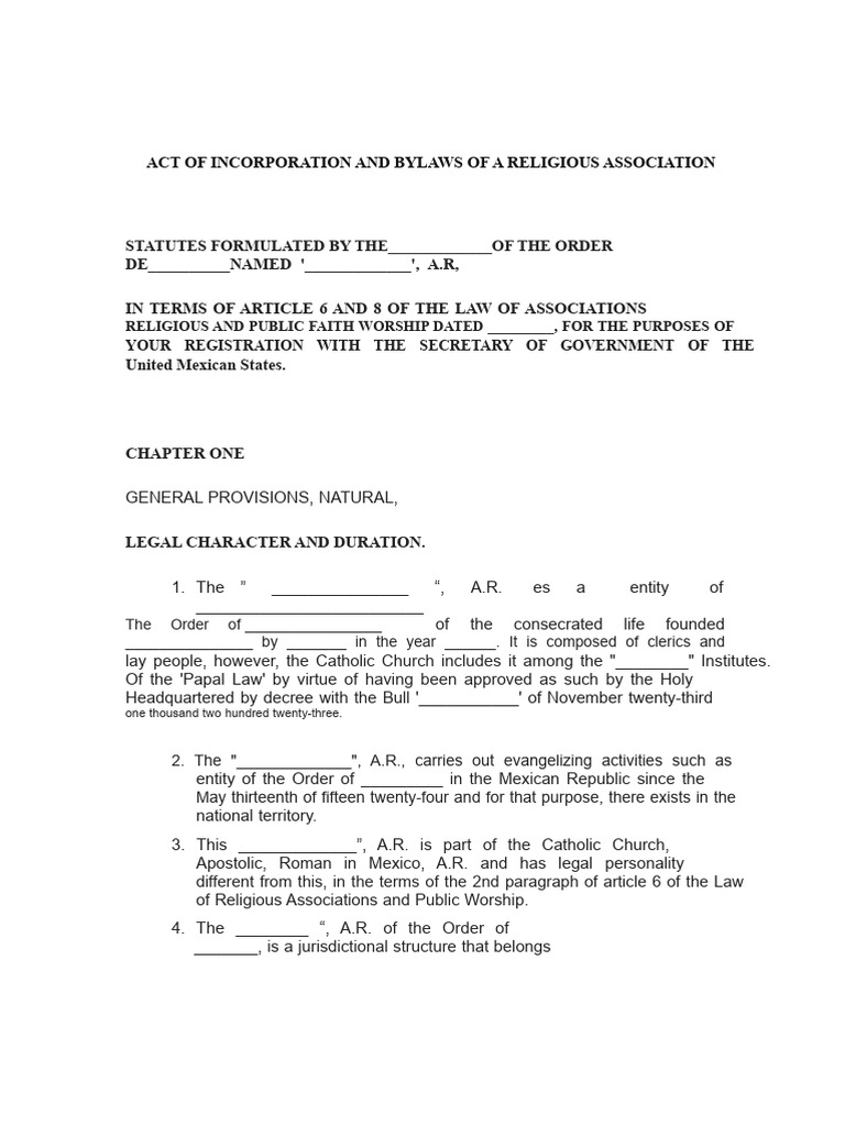 Constitutive Act and Statutes of A Religious Association | PDF ...