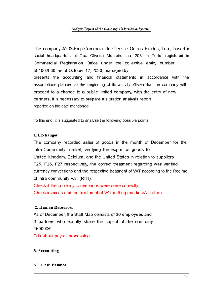 Draft of The Analysis Report On The Company's Information System-2020 ...