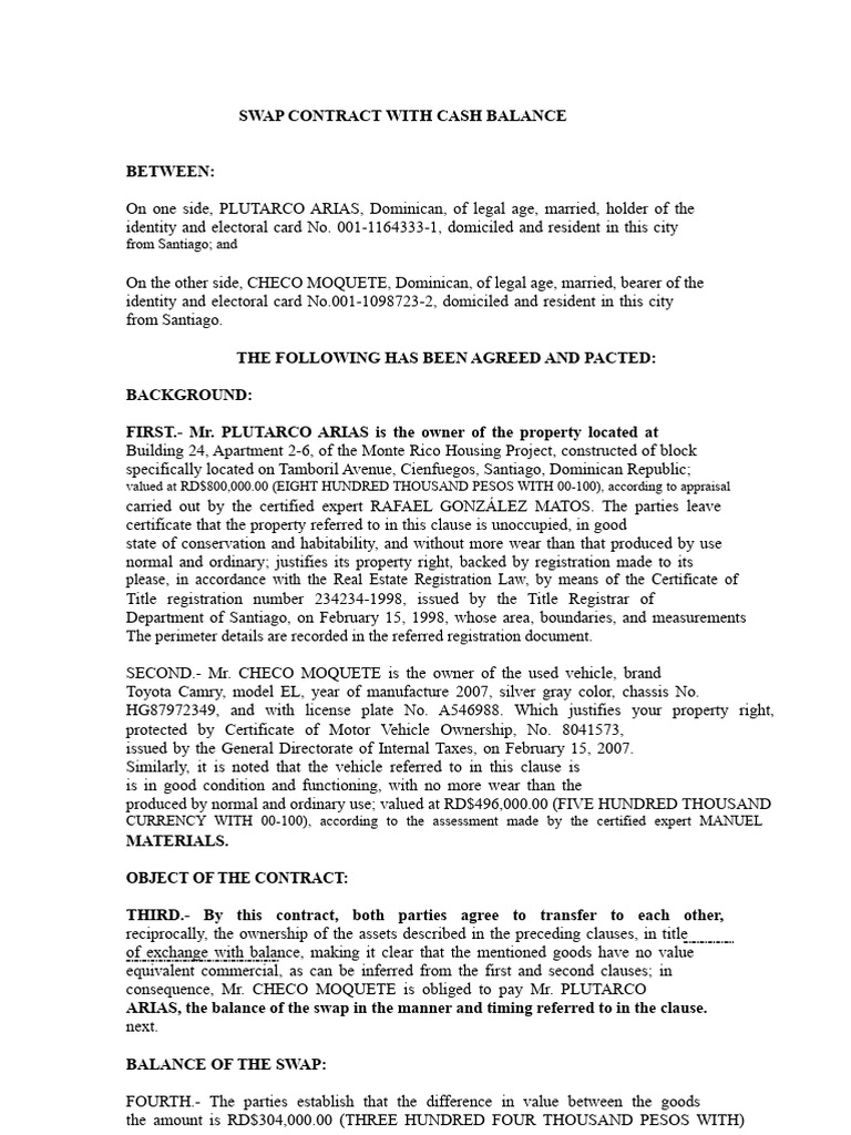 Exchange Contract With Balance | PDF | Taxes | Private Law